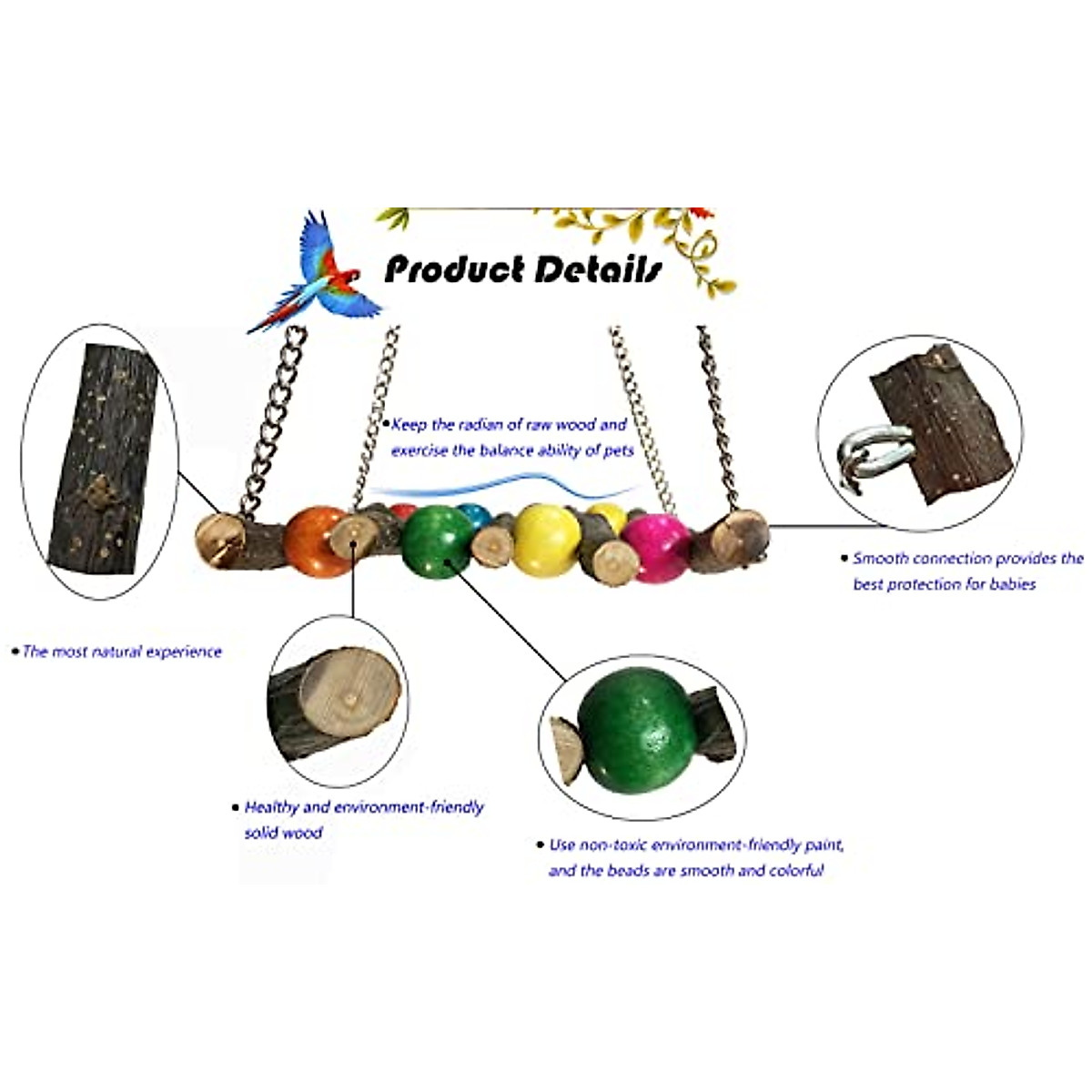 OMYZERO 3Pcs Bird Parrot Toys Swing Hanging, Bird Cage Accessories Toy Perch Ladder Chewing Toys Hammock for Parakeets,Cockatiels,Lovebirds,Conures,Budgie,Macaws,Lovebirds,Finches and Other Small Pets