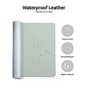 YSAGi Leather Desk Pad Protector, Office Desk Mat, Large Mouse Pad, Non-Slip PU Leather Desk Blotter, Laptop Desk Pad, Waterproof Desk Writing Pad for Office and Home (23.6" x 13.8", Grayish Green)