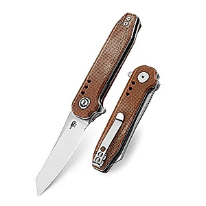 BESTECH KNIVES Pocket Folder Folding Knife: 2.84" 14C28N Steel Reverse Tanto Blade, Micarta Scales, Flipper, Liner Lock, EDC Steel Clip, BG40E (Natural Micarta)