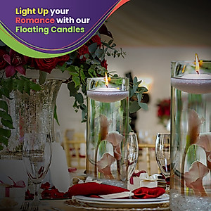 Floating Candles for Centerpieces - Pack of 16 White Unscented Long Burning (8 hrs) - White Floating Candles 3 inch Diameter for Weddings, Christmas Holiday Dinners, Round Candles, Home Décor