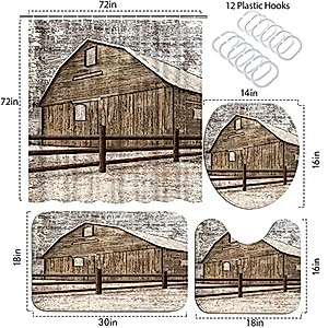 SiMiWOW Rustic Farmhouse Barn Shower Curtain Set with Bath Mat Bath Rugs Bathroom Decor Set of 4 Pieces