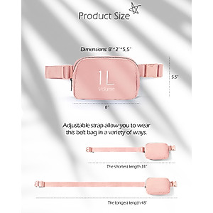 ODODOS Unisex Mini Belt Bag with Adjustable Strap Small Fanny Pack for Workout Running Traveling Hiking, Light Pink