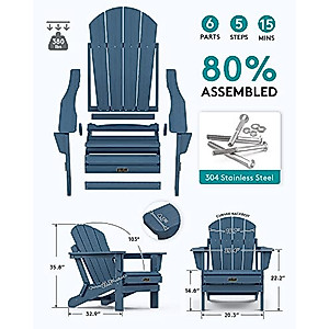 SERWALL Folding Adirondack Chairs Weather Resistant for Outdoor, Patio, Lawn, Garden, Backyard Deck, Fire Pit - Blue