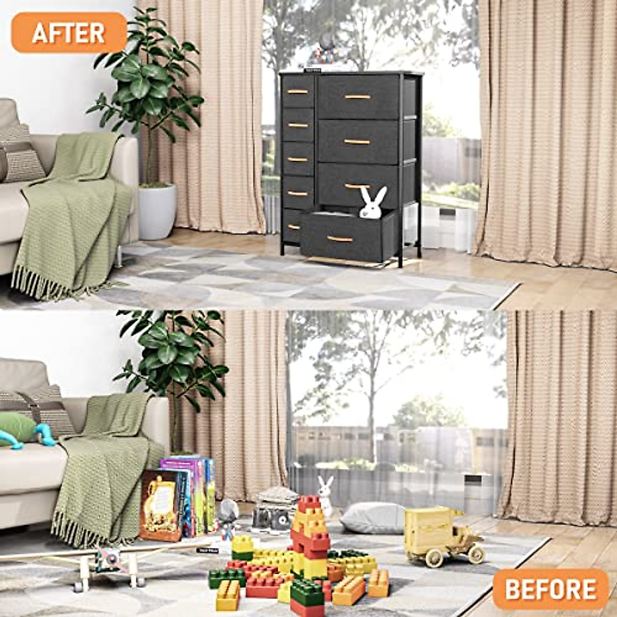 VredHom Fabric Dresser Storage Organizer, 9 Drawers Dresser Fabric Storage Closets Storage Units Organizer Tower Steel Frame Wooden Top for Bedroom, Hallway,Nursery, Entryway
