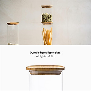KIVY Square Glass Jars with Bamboo Lids [2x 74oz] Glass airtight food storage containers - Pasta containers storage - Spaghetti container - Pasta containers for pantry flour Jar - Large glass jars