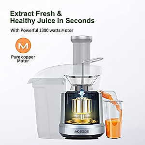 Acezoe Juicer Machines 1300W Juicer Vegetable and Fruit, Power Juicers Extractor with 3" Feed Chute, Centrifugal Juicer with High Juice Yield, Easy to Clean&BPA-Free, Dishwasher Safe, Brush Included