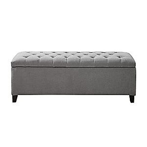 Madison Park Shandra Storage Ottoman - Solid Wood, Polyester Fabric Toy Chest Modern Style Lift-Top Accent Bench for Bedroom Furniture, Medium, Grey