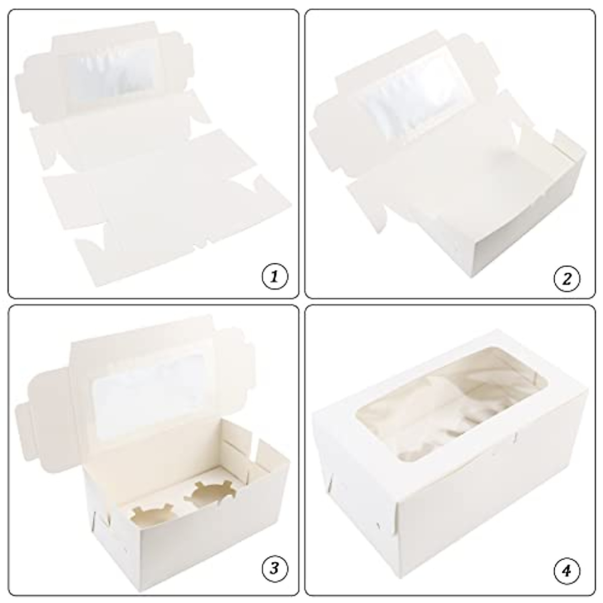 GothaBach 30 Pack White Paper Cupcake Boxes with 2 Cavity Cookie Gift Boxes with Clear Window 2 Treat Holder Cupcake Containers Bakery Cake Box