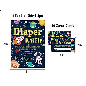 Nopoben Diaper Raffle Baby Shower Game, 1 Standing Sign and 50 Tickets, Outer Space Theme Gender Neutral for Boys or Girls, Bring A Pack of Diapers for Mom-to-Be, (035)