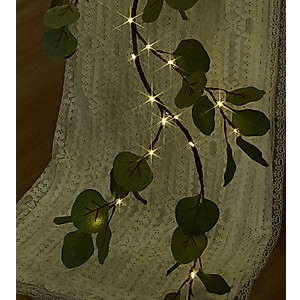 Hairui Lighted Artificial Eucalyptus Garland 6FT 96 LED Battery Operated Faux Vine Lights with Timer for Spring Wedding Backdrop Arch Wall Decor