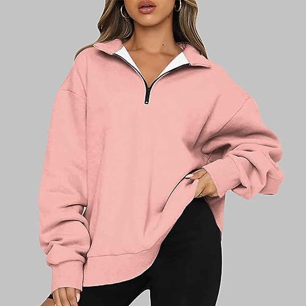 Oversized Zip Up Sweatshirts For Women 2023 Fall Fashion Outfits Casual Quarter Zip Long Sleeve Pullover Hoodies