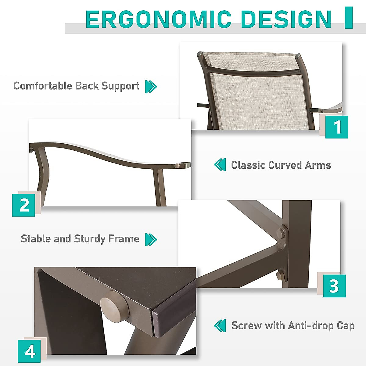 VredHom Outdoor Bar Stools & Chairs Set of 2, 2 PCS Counter Height Bar Stools, Patio Bar Chairs Brown Aluminum Frame & Beige Textilene