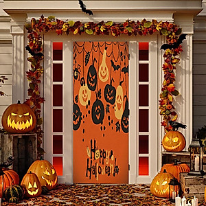 Burbuja Halloween Pumpkins Door Cover, Stretch Fabric Backdrop Door Porch Covers for Home Party Holidays Decoration, 36x97 in
