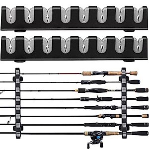 THKFISH Fishing Rod Rack Store 8 Fishing Rod Holders Rod RackWall Mount Horizontal Fishing Pole Holders for Garage Room, Boats Store 8 Fishing Rod Combos,1pair grey
