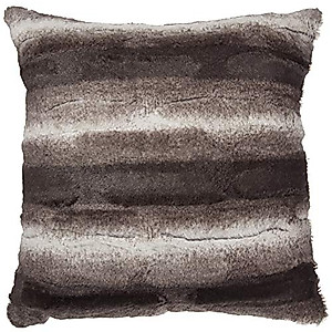 North End Decor Faux Fur Throw Pillow 18"x18" with Insert, Mink Brown White Striped Plush