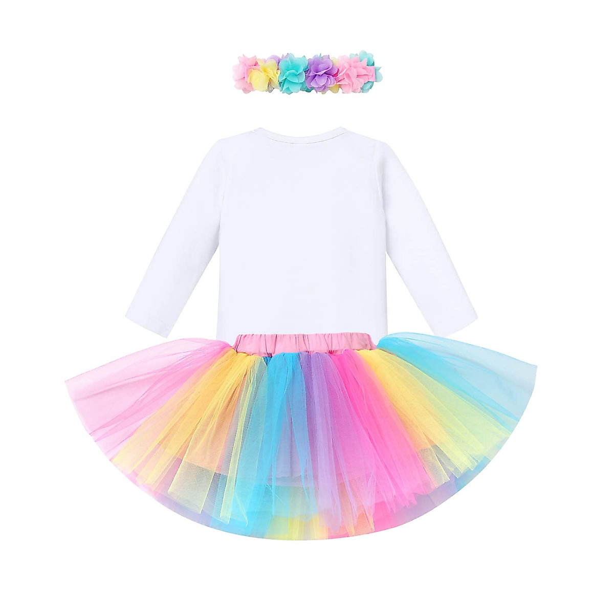 3rd Birthday Girl Outfit Baby Girls Long Sleeve Romper Shirt + Rainbow Tutu Skirt + Headband Winter Fall Dress Clothes Set for 3 Year Old Girl Cake Smash Rainbow - 3rd Birthday (Long Sleeve) 3 Years