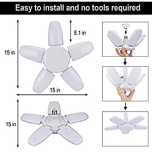 Maxziller LED Garage Lights,100W Deformable Led Garage Ceiling Lighting 11000LM E26/E27 Daylight 6000K Super Bright Garage Light Adjustable Garage Light for Garage,Workbench,Barn,Warehouse