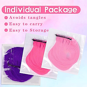 GPOVVIMX 22 PCS Colored Hair Extensions Clip in, Curly Wavy Colorful Extension for Kids Girls - Party Highlights Synthetic Hairpiece 17 inch