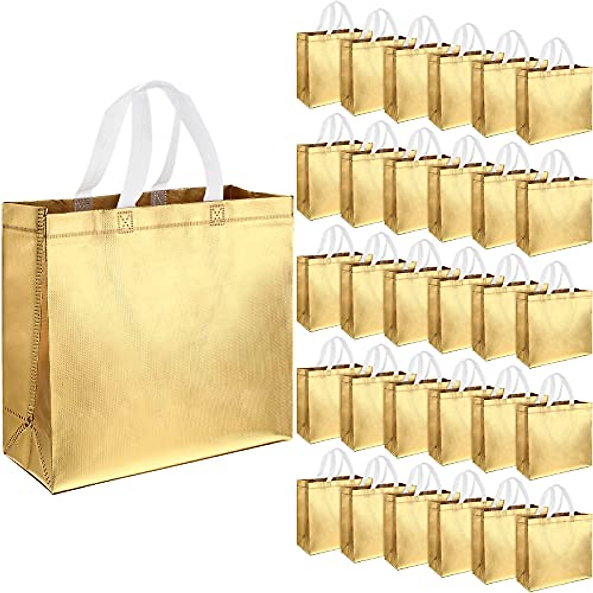 30 Pieces Glossy Reusable Grocery Bag Gift Bags with Handles for Wedding (Gold,12.6 x 4.72 x 11.02 Inch)