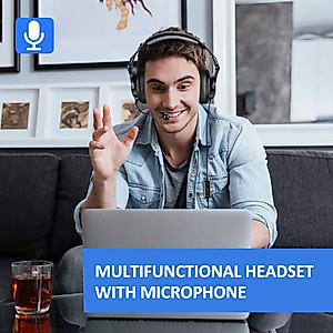 OneOdio A71 Portable Foldable Gaming Wired Over Ear Headphones with Stereo Sound and 360 Degree Boom Mic for PCs and Electronic Instruments, Black