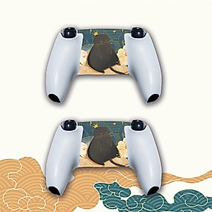 BelugaDesign Fat Cat Skin PS5 | Leaves Animal Anime Cartoon | Cute Kawaii Vinyl Cover Wrap Sticker Full Set Console Controller | Compatible with Sony Playstation 5 (PS5 Regular Disc, Multicolored)