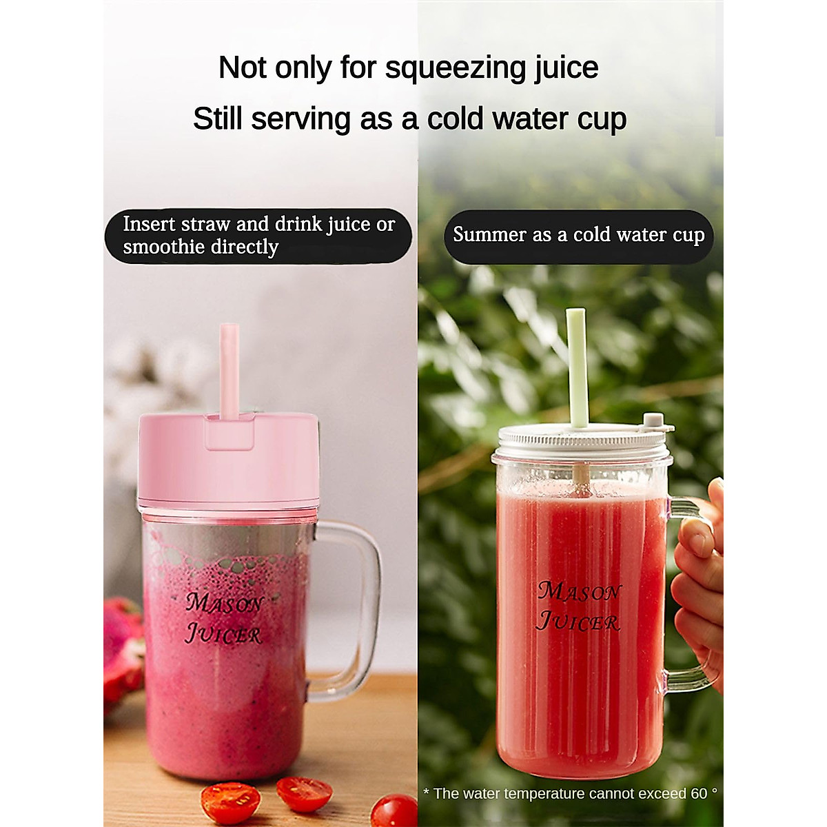 Portable Blender, sotfkd Personal Size Blender for Shakes and Smoothies with 10 Blades, 16 Oz Mini Blender Cup with USB Rechargeable & Handle & Free Straw for, Home, Kitchen, Office, Travel (Pink)