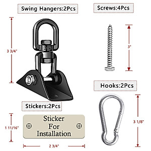 Aisto Heavy Duty Swing Hangers for Wooden Sets 2000 LB Capacity Hammock Hanger 360 Swivel Stainless Steel Swing Hardware Accessories 2 Packs for Porch Playground Yoga Heavy Bag