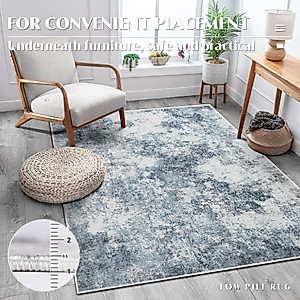 Deerly 3x5 Washable Bedroom Rug Indoor Non-Slip, Modern Abstract Area Rug, 3x5 Washable Bathroom Carpet for Front Door Entrance Kitchen Laundry Room Bath Office, Blue/Grey/White