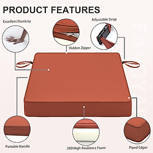 Favoyard Patio Chair Cushions 22 x 22 x 3 Inch Waterproof Outdoor Seat Cushions for Patio Furniture 3-Year Color Fastness Garden Sofa Couch Chair Pads with Handle & Adjustable Straps Set of 2, Spice