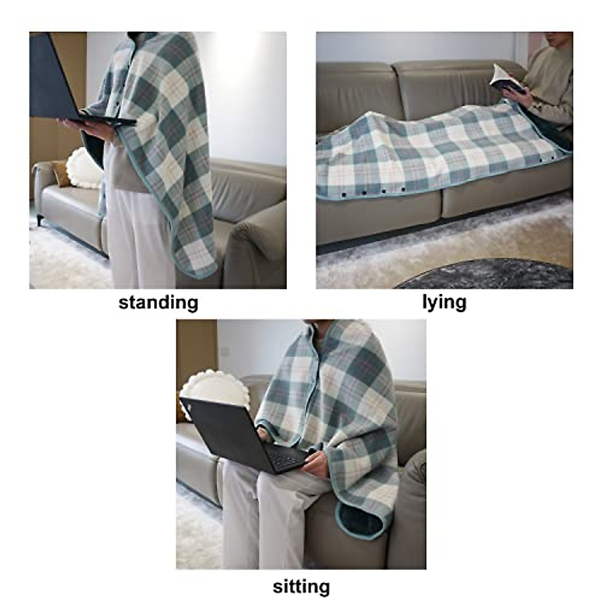 Weavric Light Blue Wearable Blanket, Sleeveless Poncho with Buttons, Bed Throw, Shawl, Cape, Comfy Soft Warm Fleece Plush, Wearing Front and Back