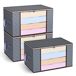 zhulimou Large storage bags.90L large capacity，3 Pack 90L storage and organization bag for Clothing, Towels，Blanket, Comforters, Bed Sheets，Grey