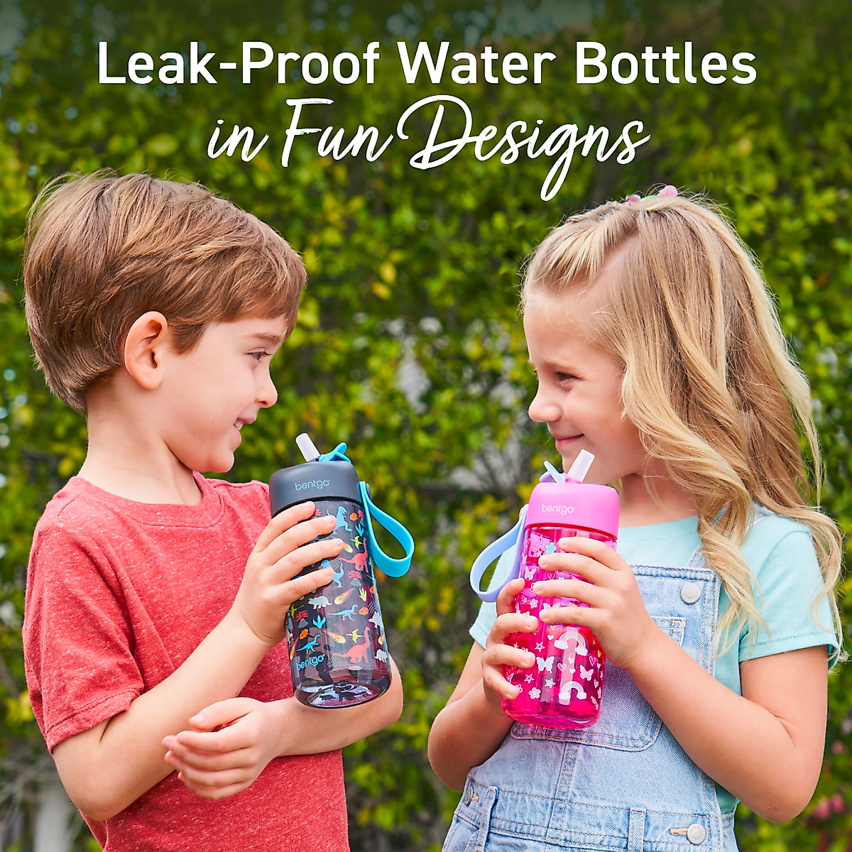 Bentgo Kids Water Bottle - Leak-Proof, Durable Tritan, BPA-Free 15 oz. Cup for Kids/Toddlers Ages 3+, Safe Sip Spout, Carrying Handle, & Dishwasher Safe for School, Sports, Daycare & Camp (Dinosaur)