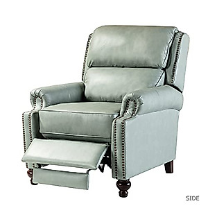 HULALA HOME Genuine Leather Recliner Chair, Classic and Traditional Push Back Recliner Chair for Living Room, Adjustable Leather Cigar Chair Recliner Vintage Sofa with Nail Head Trim,SAGE