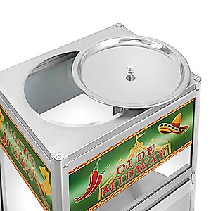 Olde Midway Nacho Chip Warmer Machine with Scoop, Commercial Grade Stainless Steel Concession Stand Display with Glass Door