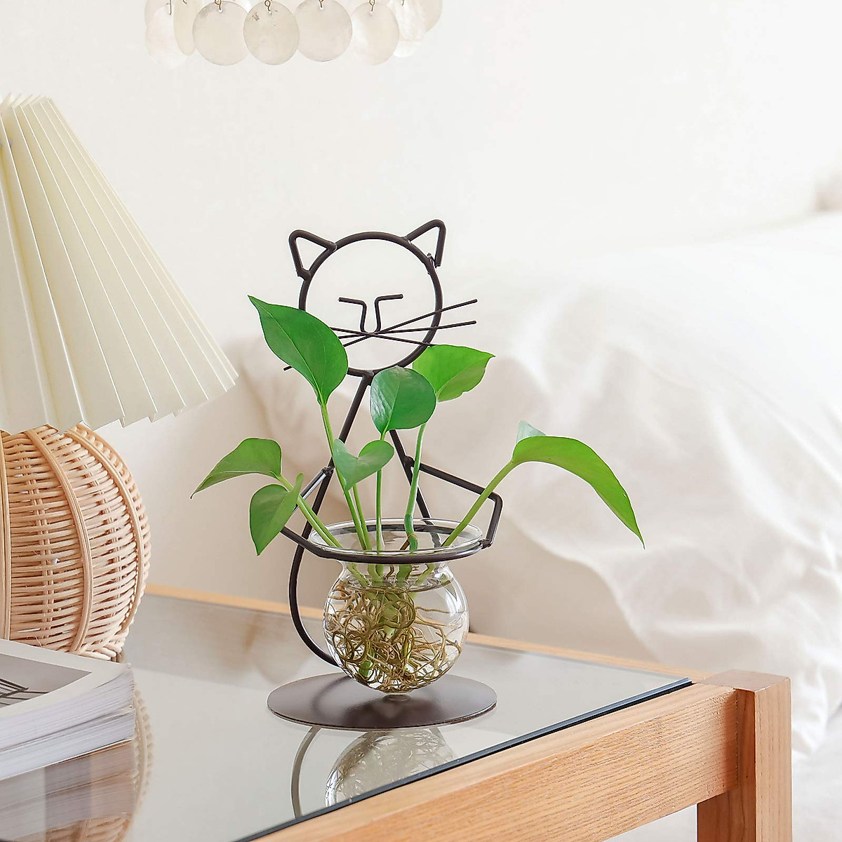Marbrasse Desktop Glass Planter Vase Holder, Modern Creative Cat Plant Terrarium Metal Stand for Hydroponics Plants Home Garden Wedding Decoration Outdoor Planter Ideas (Style 2)