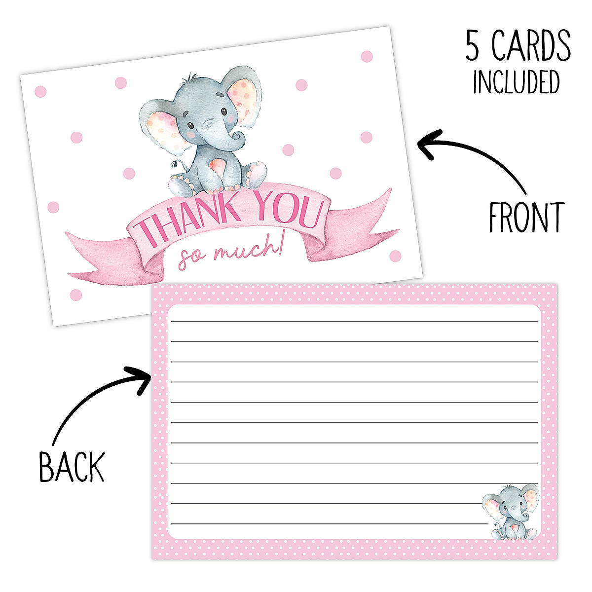 Your Main Event Prints Pink Elephant Baby Shower Thank You Cards, 50 Pieces