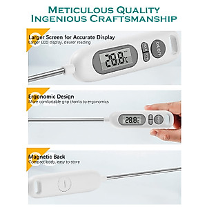 Meat Thermometer, Waterproof Food Thermometer, Instant Read Digital Cooking Thermometer for Kitchen Cooking BBQ Sugar Jam Water Meat Milk