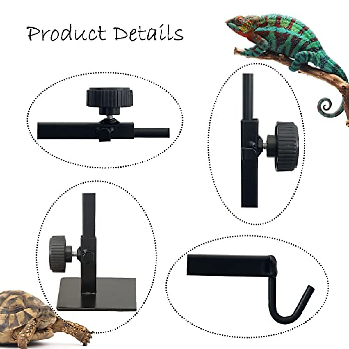 MUYG Reptile Metal Lamp Stand, Height Adjustable 14.17-24.01" Floor Lamps Bracket Reptiles Tank Heating Light Support for Reptile Glass Terrarium Amphibians Terrestrial Invertebrates Vivarium