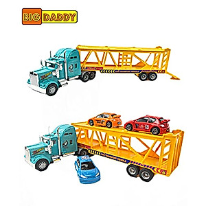 Big Daddy Heavy Duty Tractor Trailer Race Car Carrier Toy Truck with 3 Cars Bundle