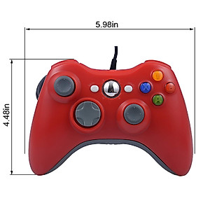 ONE250 USB Wired Game Pad Controller, Compatible with Xbox 360, Xbox 360 Slim, Windows PC - Replacement USB Wired Gamepad (Red)