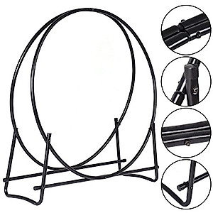COSTWAY VD-3027OP Firewood Log Rack Hoop Tubular Steel Wood Storage Holder for, 40", Black