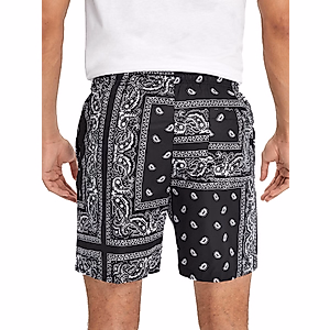 Floerns Men's Boho Tribal Print Drawstring Waist Summer Shorts with Pocket Black & White Paisley S