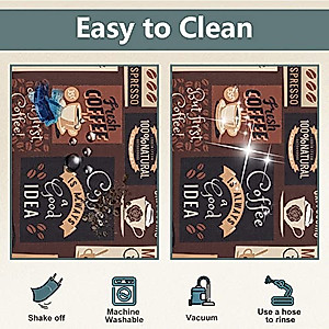 Carvapet 2 Piece Kitchen Rug Set Non-Slip Backing Mat Throw Rug for Kitchen Doormat Runner Rug Set,Cafe Design (17"x48"+17"x24")