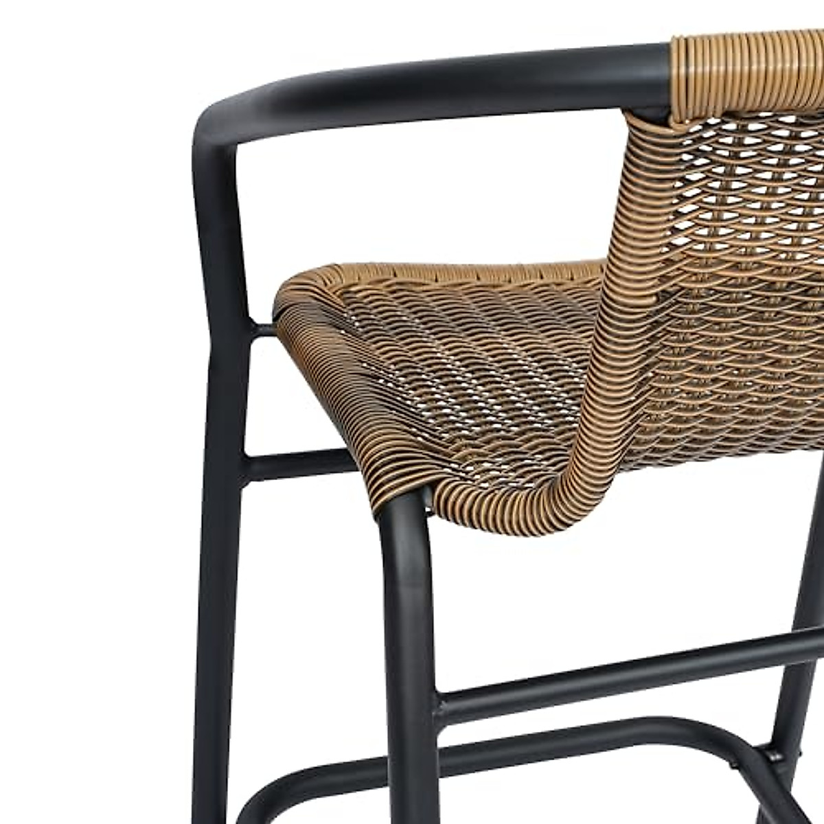Flash Furniture Lila Commercial Grade Rattan Indoor-Outdoor Commercial Restaurant Barstool - Rattan Seat and Back - Footrest - Medium Brown