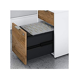 Bush Business Furniture Jamestown L Shaped Desk with Drawers, 72W, Fresh Walnut/White