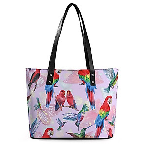 Womens Handbag Hummingbird Parrots Leather Tote Bag Top Handle Satchel Bags For Lady