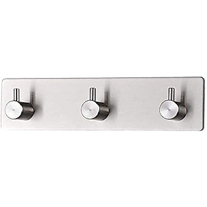 3 Hooks Self Adhesive Hanger Coat Towel Robe Rack Rail Wall Mount Floating Stainless Steel Water and Rust Proof Heavy Duty Hooks for Modern Kitchen Bathroom