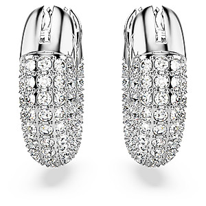 Swarovski Dextera Hoop Earrings, Pavé, White, Rhodium plated