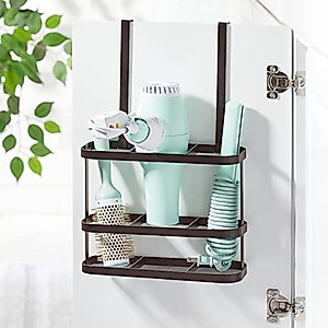 mDesign Steel Bathroom Over Cabinet Door Hair Tool Storage Organizer Accessory Basket Tray, Hang Holder for Hair Dryer, Straightener, Curling Iron, Styling Products, Carson Collection, Bronze