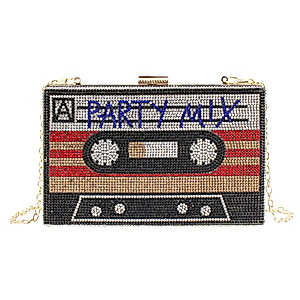 ZLM BAG US Retro Cassette Evening Clutch Purse Crystal Inlaid Bling Crossbody Shoulder Bag for Graduation Wedding Party